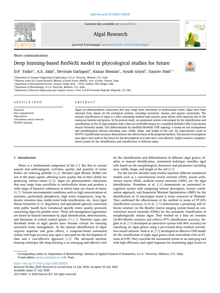 Deep learning-based ResNeXt model in phycological studies for future | PDF | Receiver Operating ...