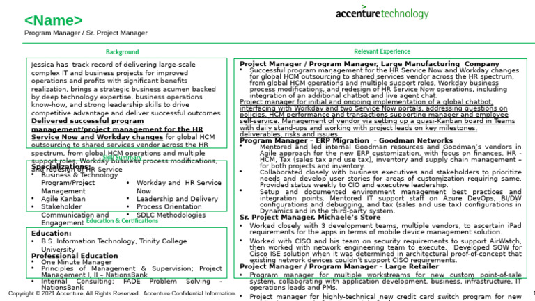 Accenture One Pager Template | PDF | Human Resource Management ...