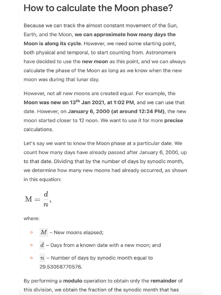 How To Calculate The Moon Phase | PDF