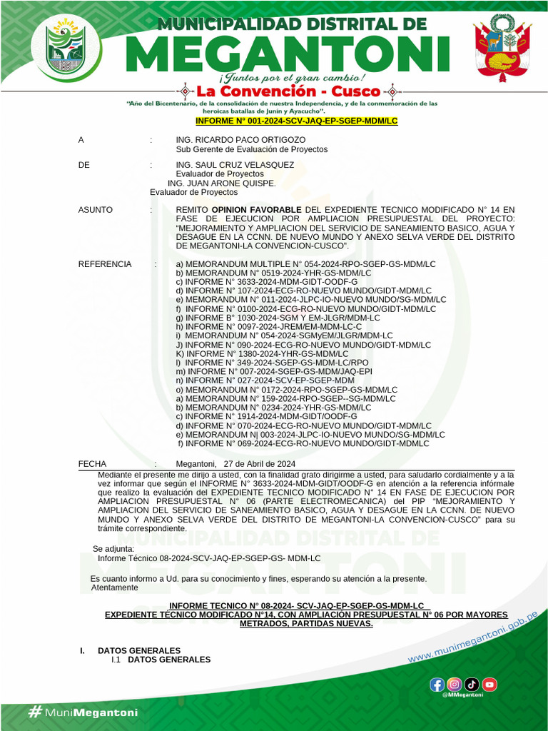 INFORME 044-2024-SANEA NUEVO MUNDO Final APRO | PDF | Presupuesto