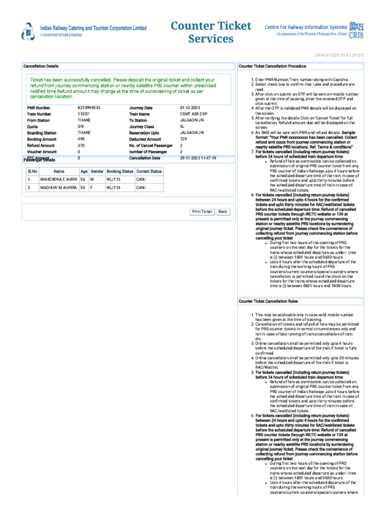 Train Ticket Cancellation Process Guide | PDF | Transport