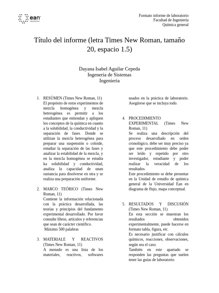 Formato Gu"a para Informes de Laboratorio | PDF | Mezcla | Química