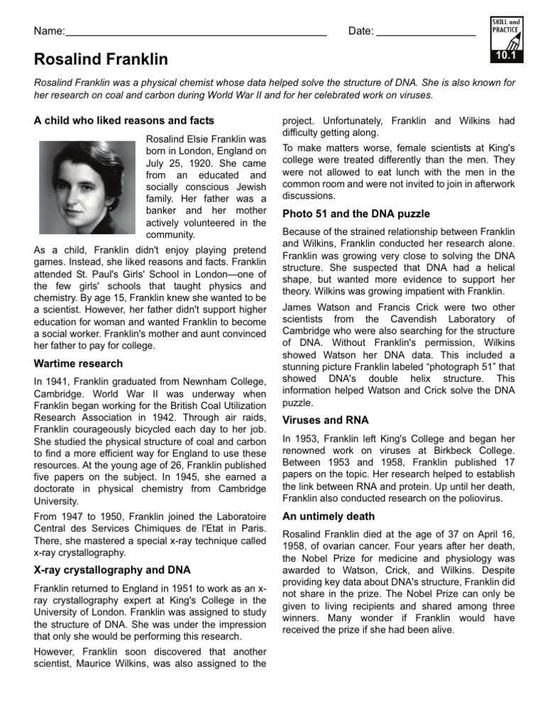 rosalind_franklin_reading-questions | PDF | Francis Crick | Nucleic Acids