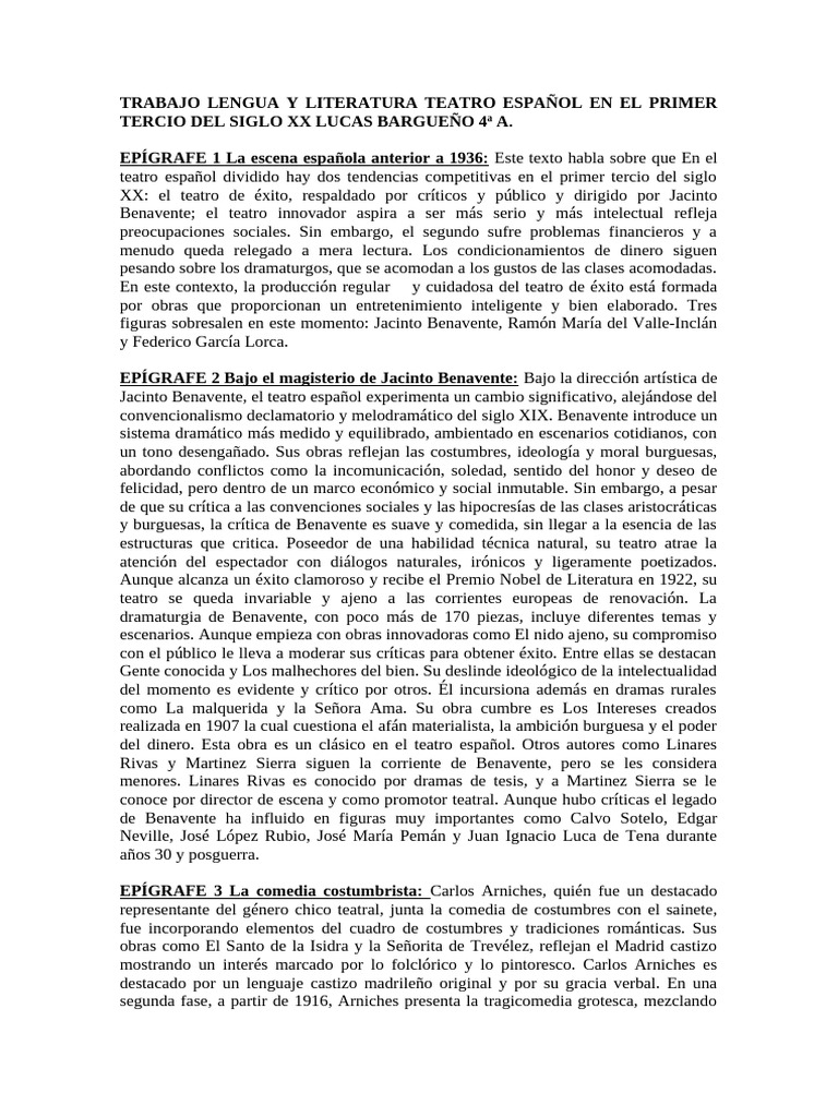 TRABAJO LENGUA Y LITERATURA TEATRO ESPAÑOL EN EL PRIMER TERCIO DEL ...