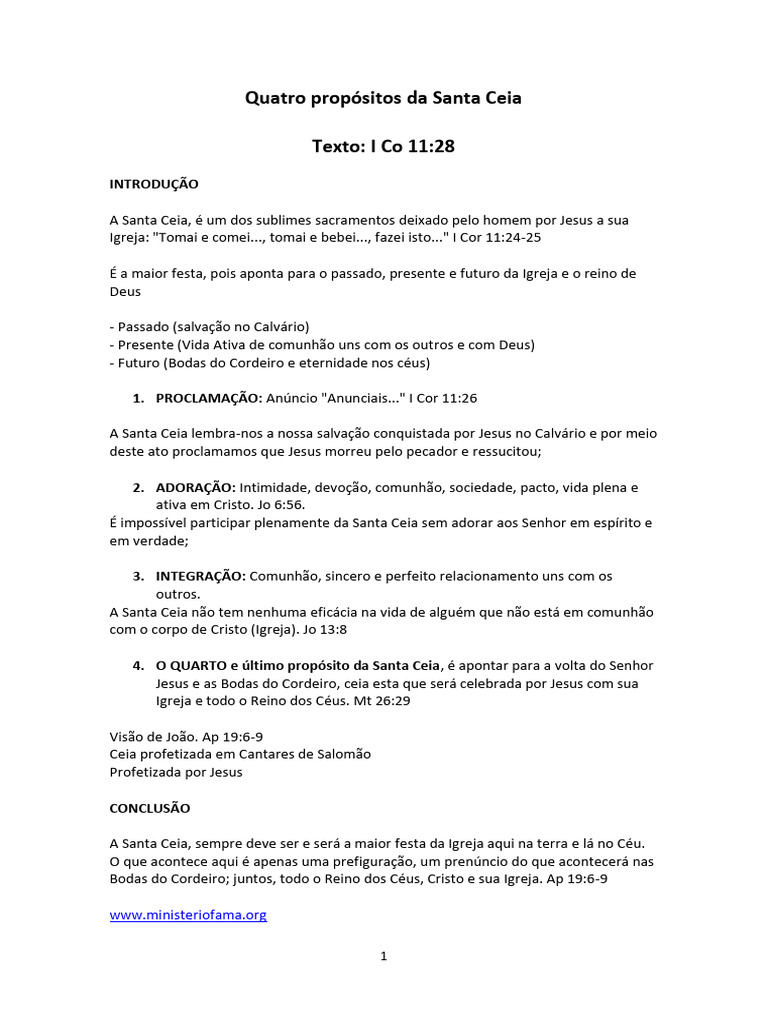Quatro Propósitos Da Santa Ceia | PDF