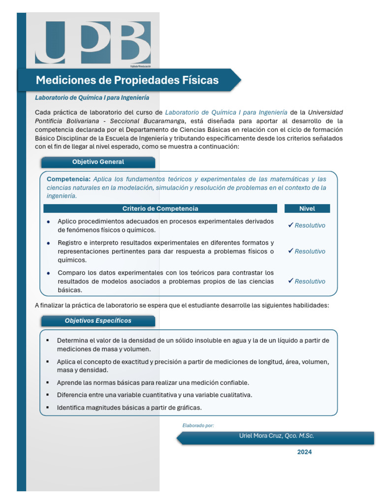 Guia Para Práctica de Mediciones (Parte a y Parte B) | PDF | Densidad | Medición