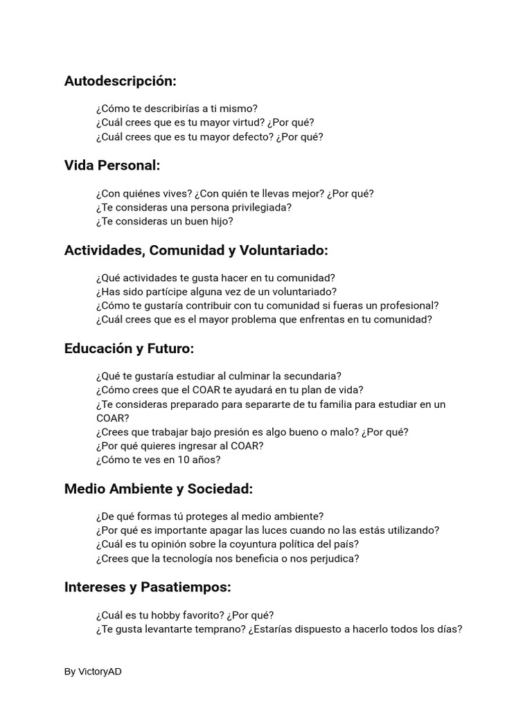 Lista de Preguntas para La Entrevista COAR | PDF