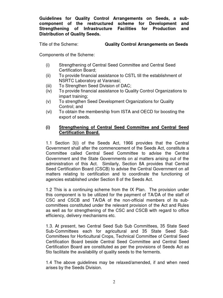Quality Control Guidelines for Seeds | PDF