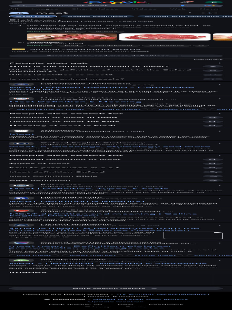 Definition of Meat - Google Search | PDF | Meat | Dictionary