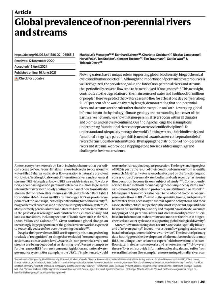 Global Non-Perennial Rivers Study | PDF | Stream | River