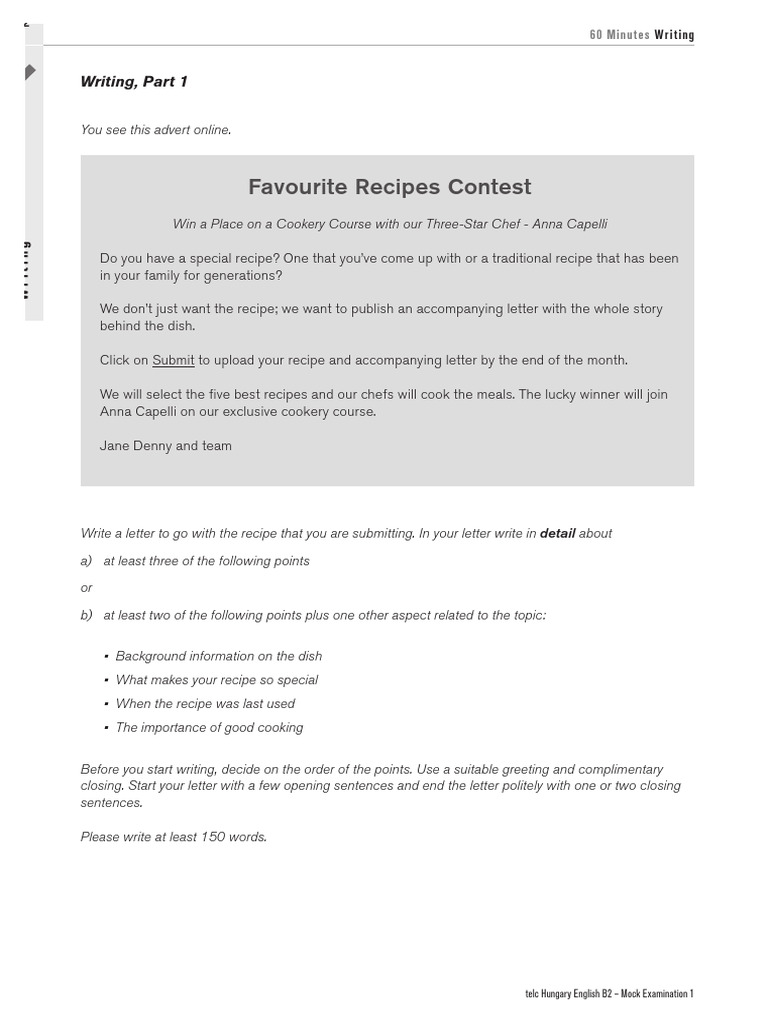 B2 Writing Mock Exam: Recipes & Birthdays | PDF