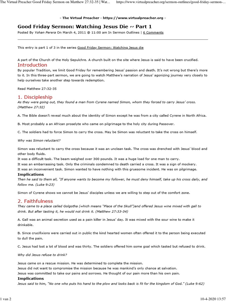 The Virtual Preacher Good Friday Sermon On Matthew 27 - 32-35 ...