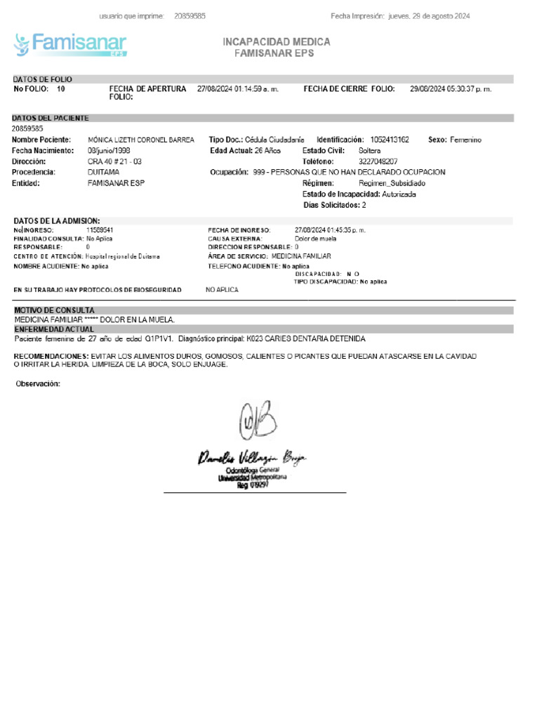 Incapacidad Famisanar | PDF