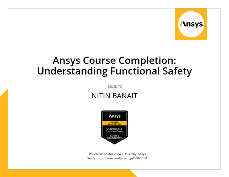 AnsysCourseCompletionUnderstandingFunctionalSafety Badge20240517 8 ...