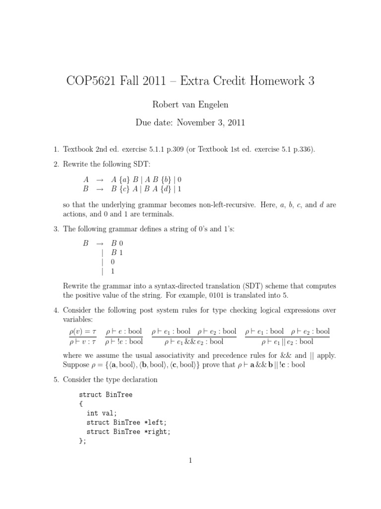 COP5621 Fall 2011 Extra Credit Homework | PDF