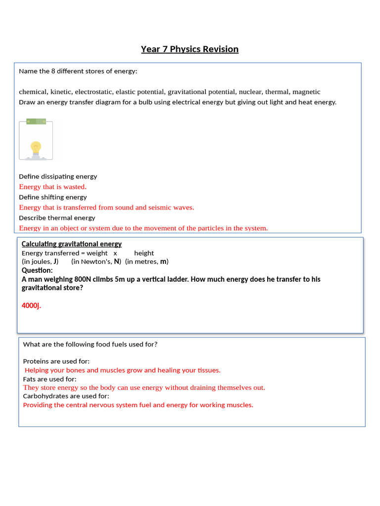 Year 7 Physics Revision (3) DJSJJWJD | PDF | Force | Power Station