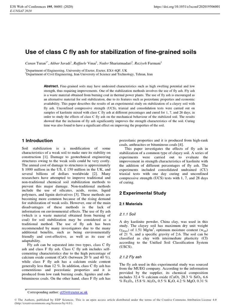 Fly Ash Enhances Soil Stability | PDF | Strength Of Materials | Young's Modulus