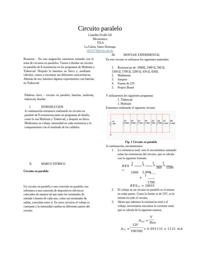 Circuito Paralelo Lianelba Ovalle | PDF | Resistencia Eléctrica y ...