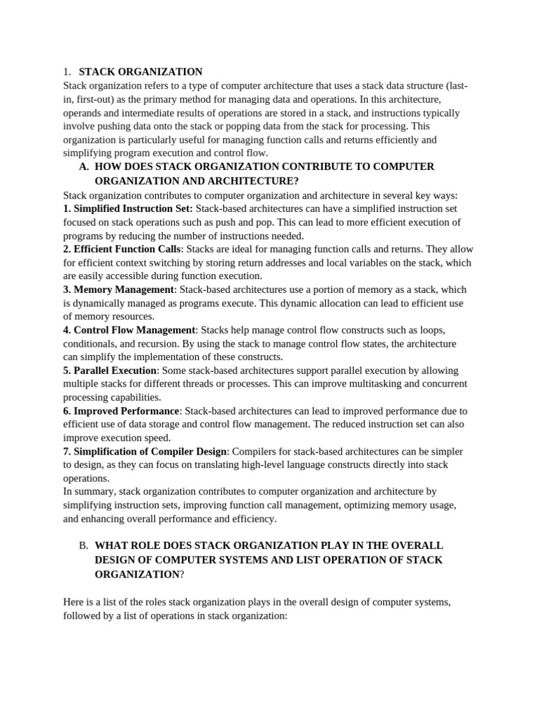 Stack organization FINAL | PDF | Computer Data Storage | Parallel Computing