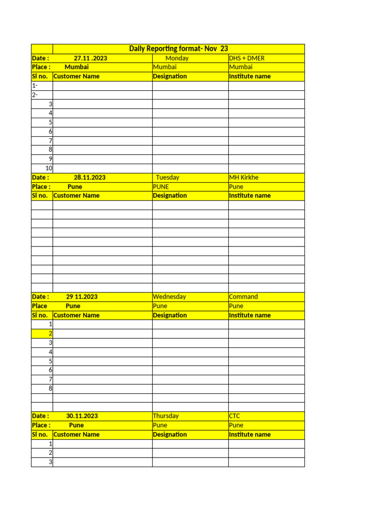 Daily Reporting Format for November 2023 | PDF