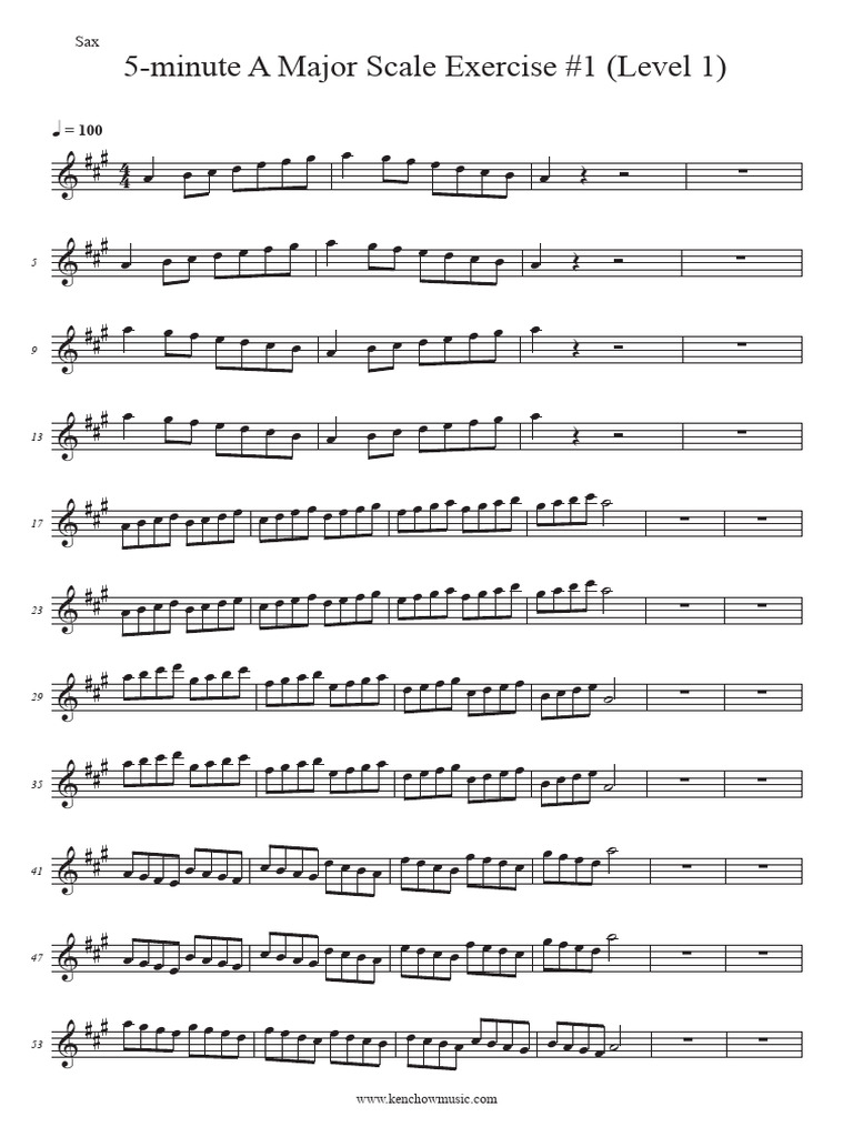 5-Minute A Major Scale Exercise #1 (Level 1) - Sax | PDF