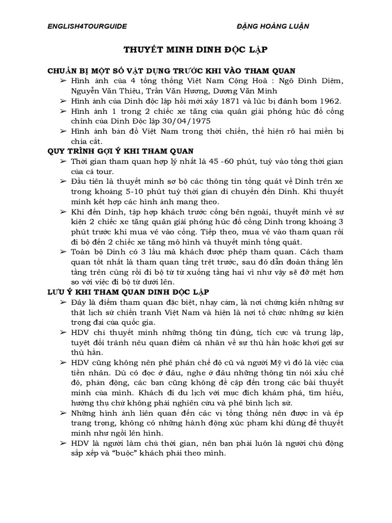 Thuyết Minh Dinh Độc Lập | PDF