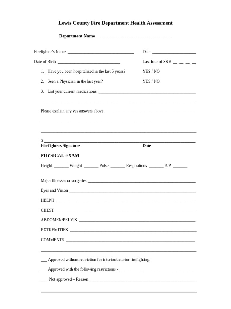 Lewis County Firefighter Health Assessment | PDF