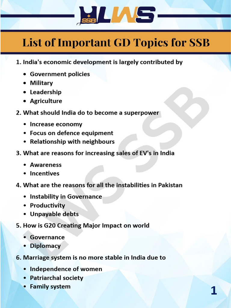 Important GD Topics For SSB | PDF | Russia | World Politics