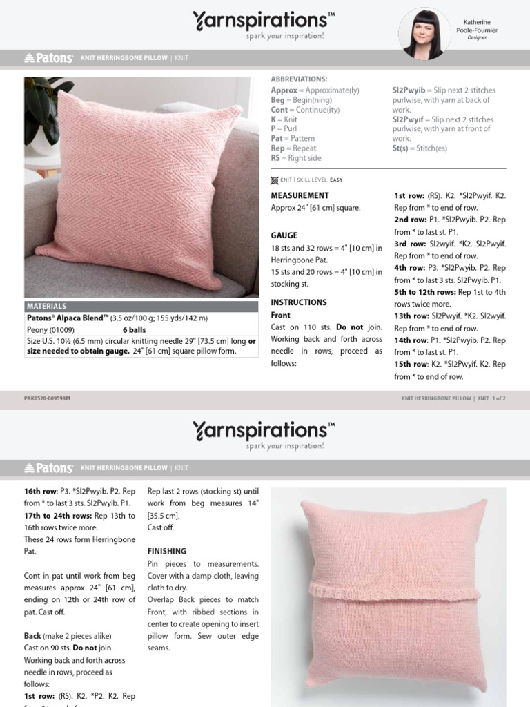 Herringbone Pillow Pattern | PDF | Knitting | Fibers