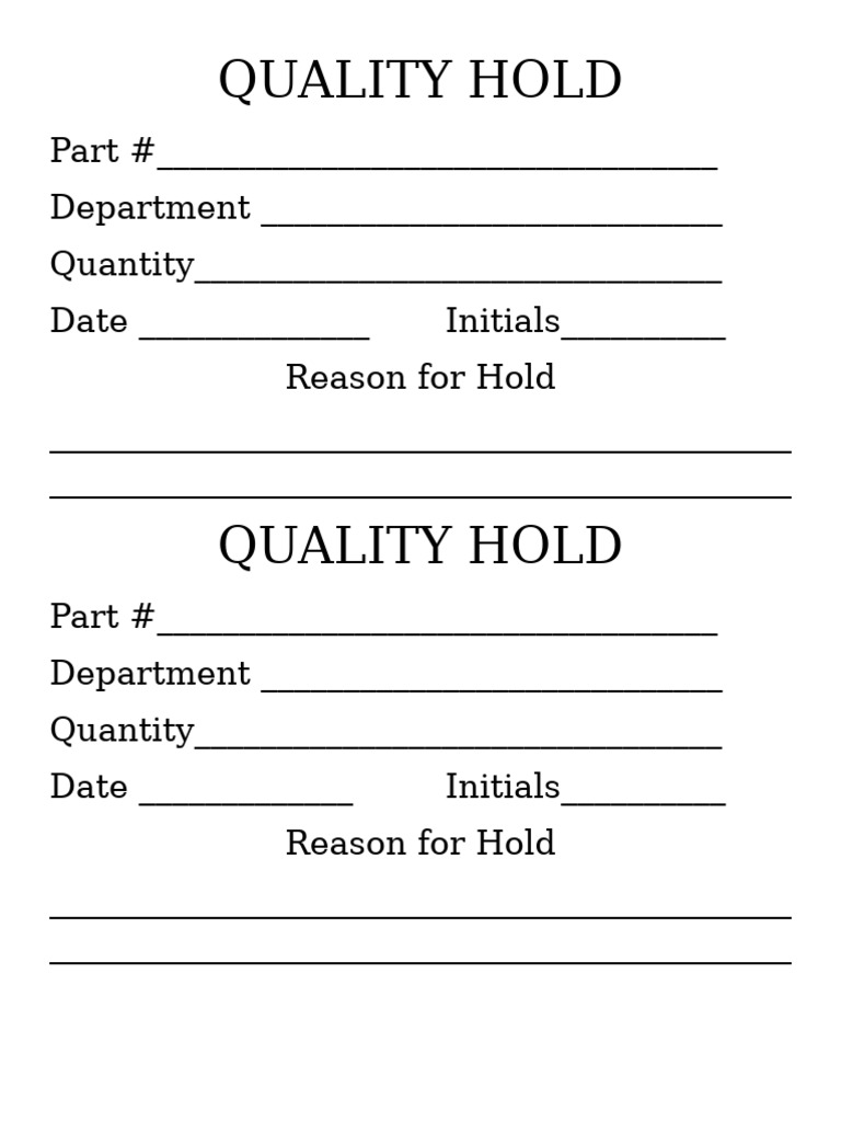 Quality Hold Tag Template | PDF