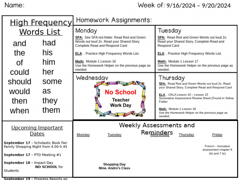 1st Grade Homework Sheet 9-16 | PDF