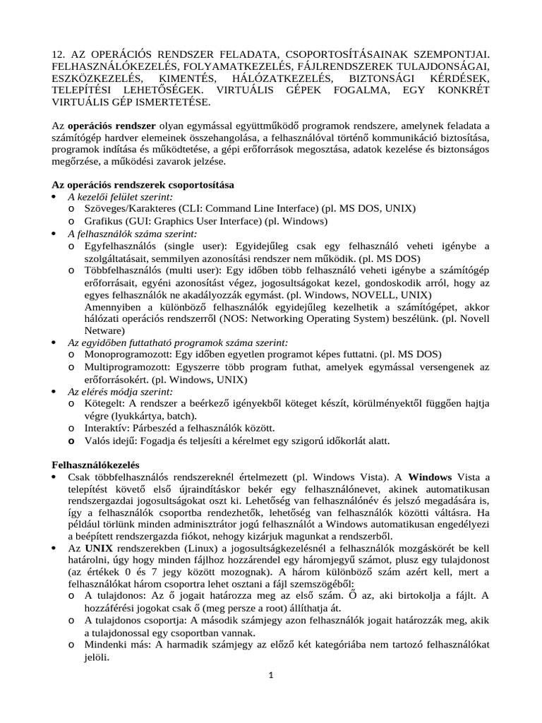 Operációs Rendszerek | PDF