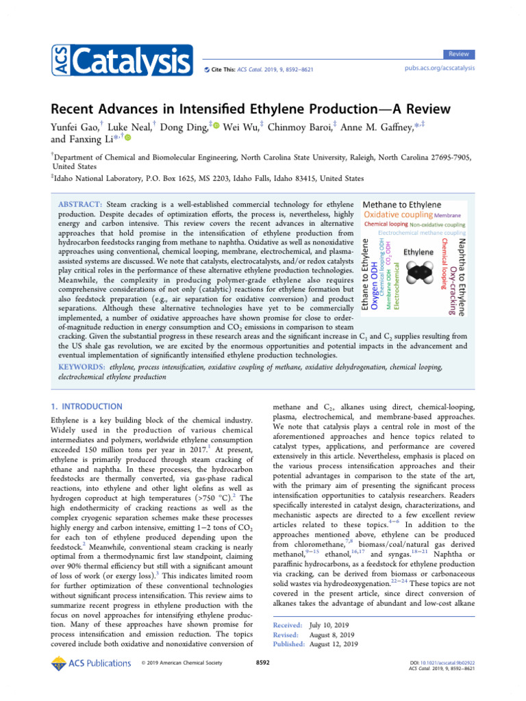 Advances in Ethylene Production Technologies | PDF | Cracking ...