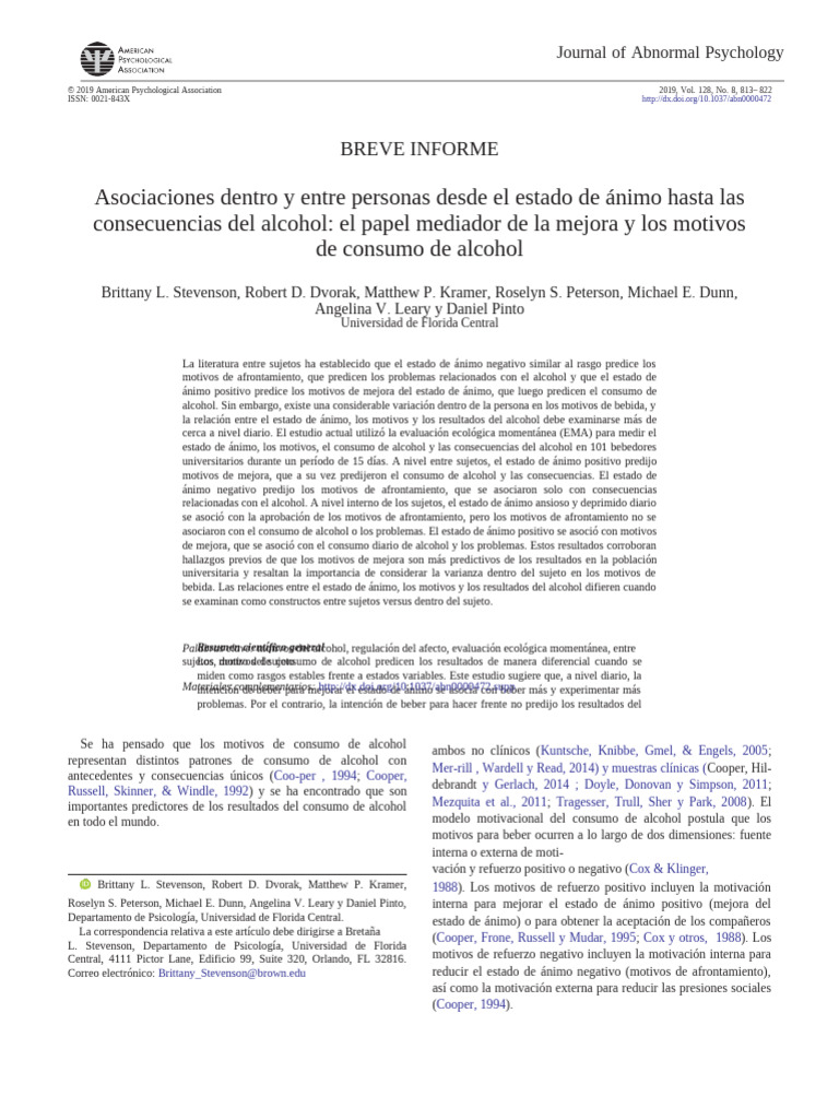Within - and Between-Person Associations From Mood To Alcohol | PDF ...
