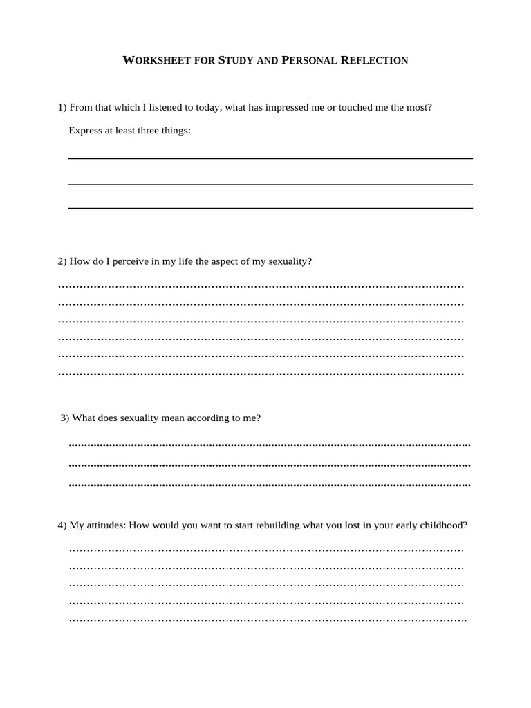 Sexuality Reflection and Discussion Worksheet | PDF