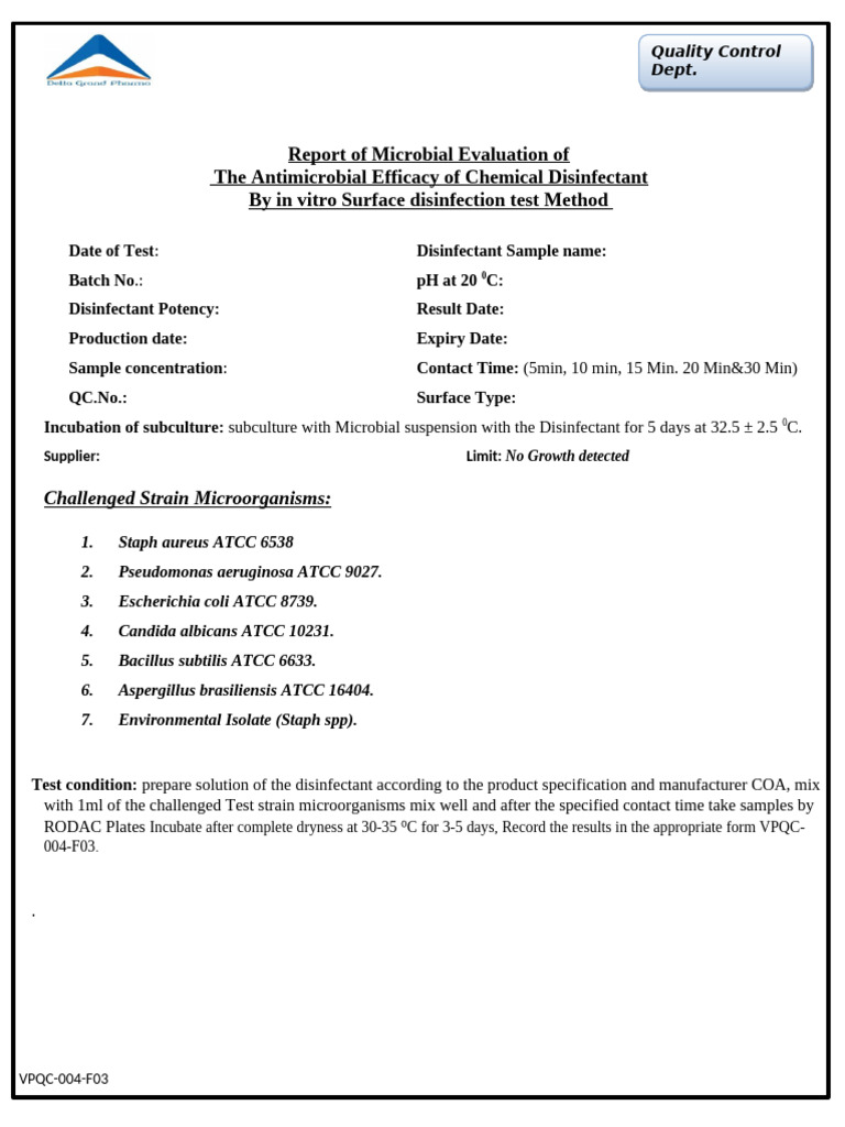 Microbial Efficacy Report for QC Labs | PDF | Disinfectant | Antimicrobial