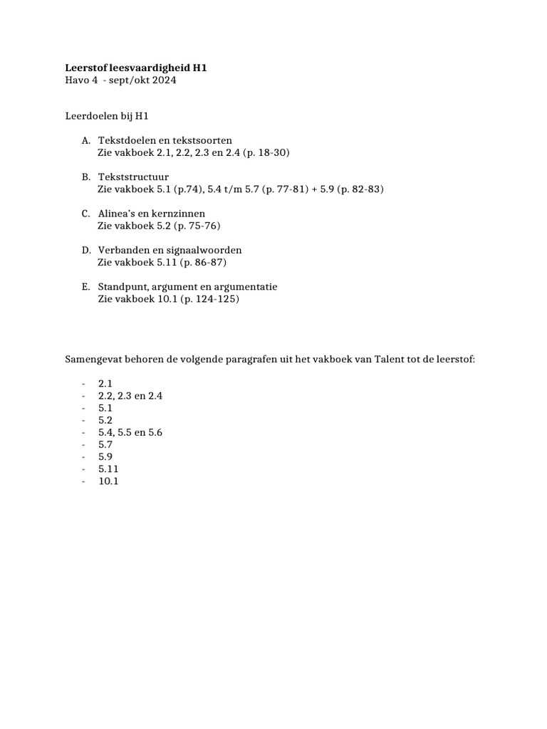 Leerstof Leesvaardigheid H1 2024 | PDF