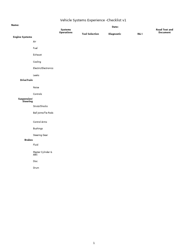Vehicle Systems Experience | PDF