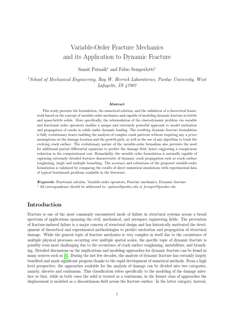 Variable-Order Fracture Mechanics | PDF | Fracture | Nonlinear System