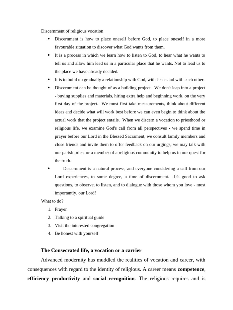 Discernment of Religious Vocation | PDF | Prayer | Motivation
