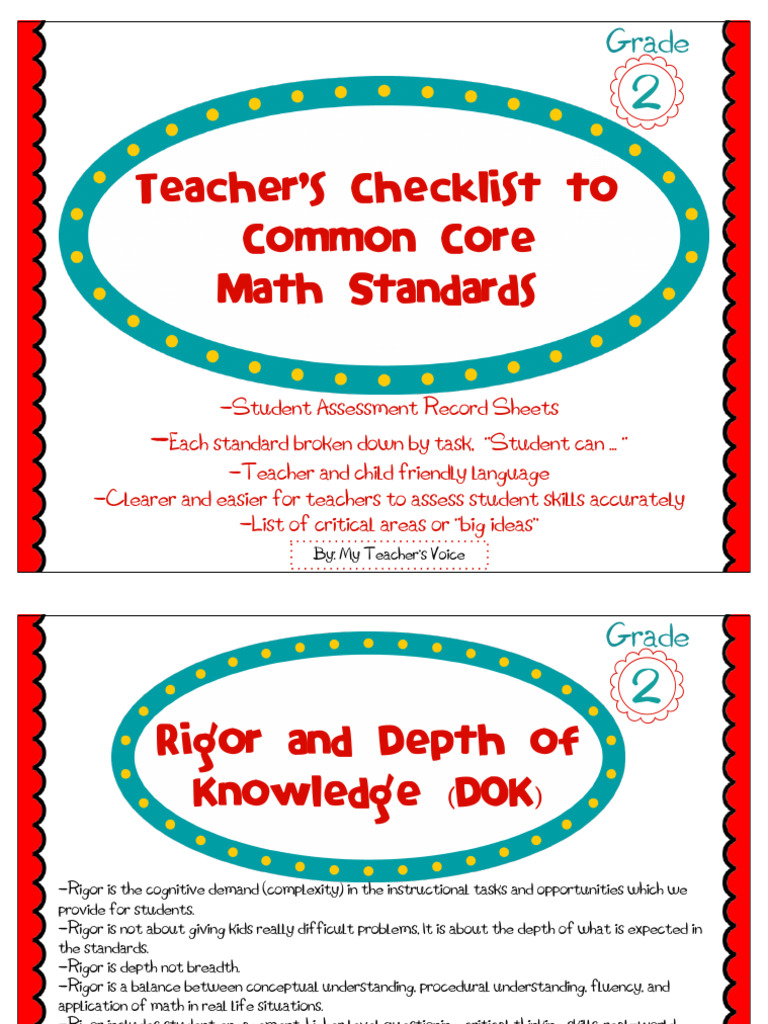 Teacher's Checklist To Common Core Math Standards: Grade | PDF | Matrix ...