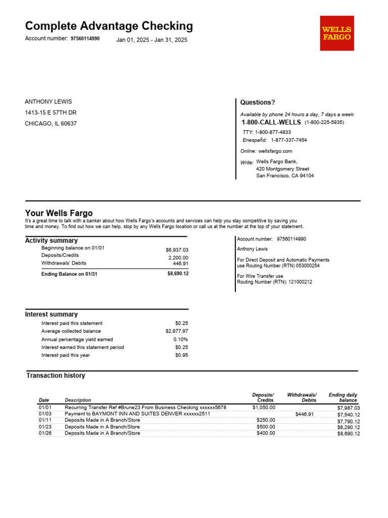 Wells-Fargo-Bank-Statement-1 | PDF | Banks | Deposit Account