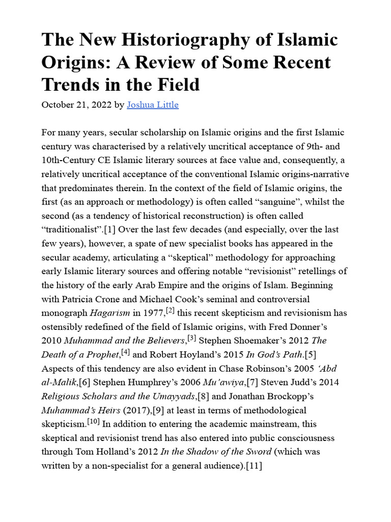 The New Historiography of Islamic Origins- A Review of Some Recent ...