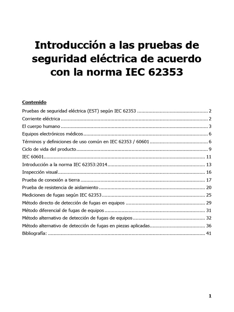 Pruebas de Seguridad Eléctrica IEC 62353 | PDF | Corriente eléctrica ...