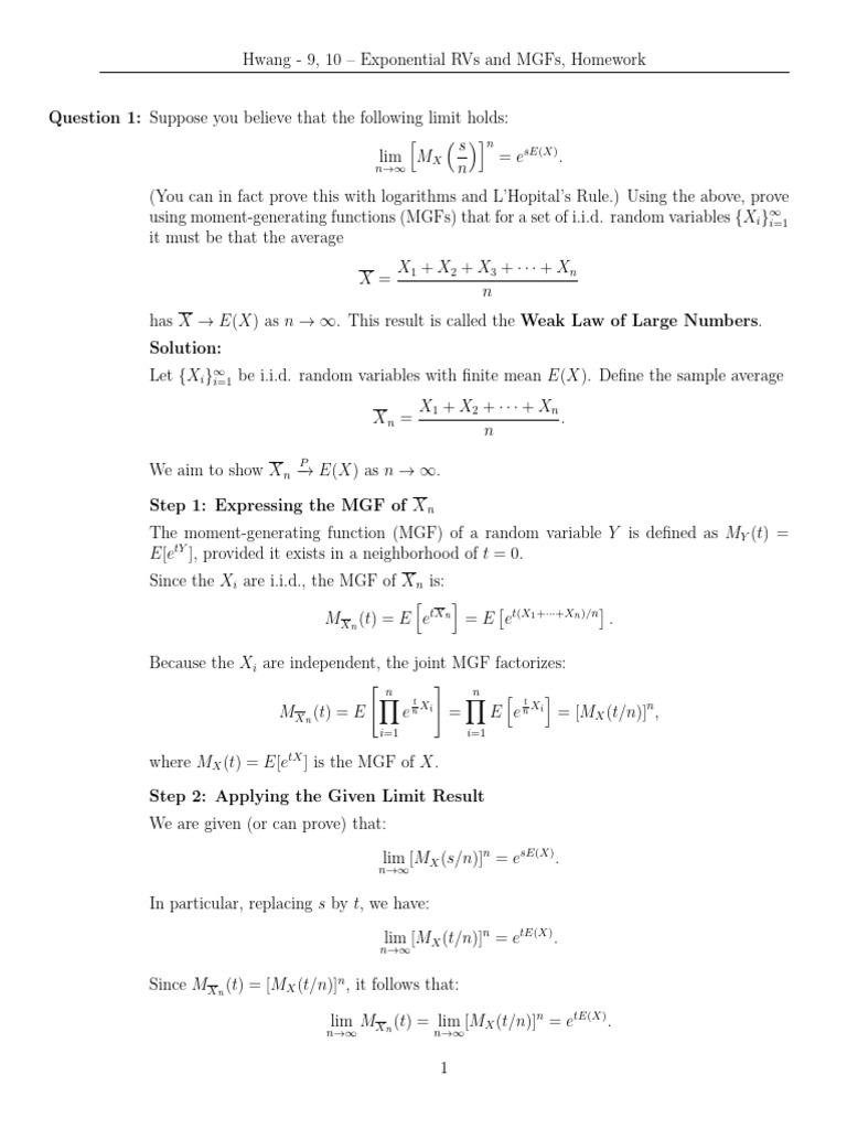 Hwang 9 10 Exponential RVs and MGFs Homework | PDF | Mathematical ...