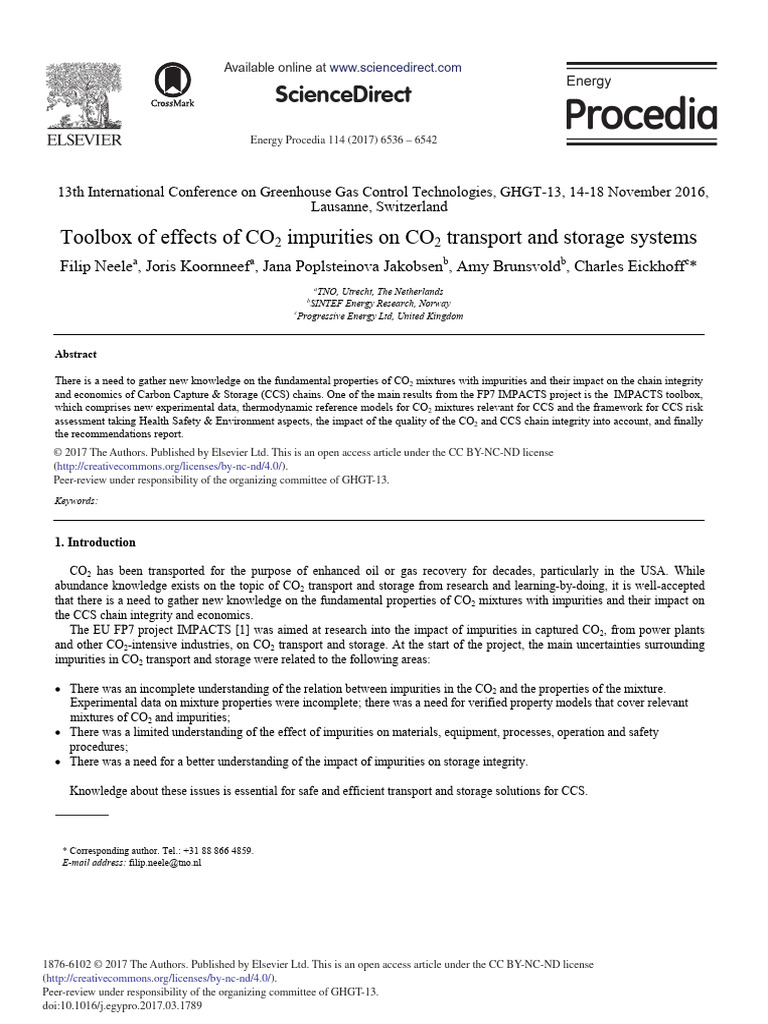 Toolbox of Effects of CO2 Impurities On | PDF | Carbon Capture And ...