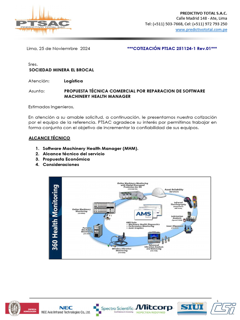PTSAC 251124-1 Rev.01 - SMEB - PROPUESTA TÉCNICA COMERCIAL POR REOARACION SW MHM | PDF | Soporte ...