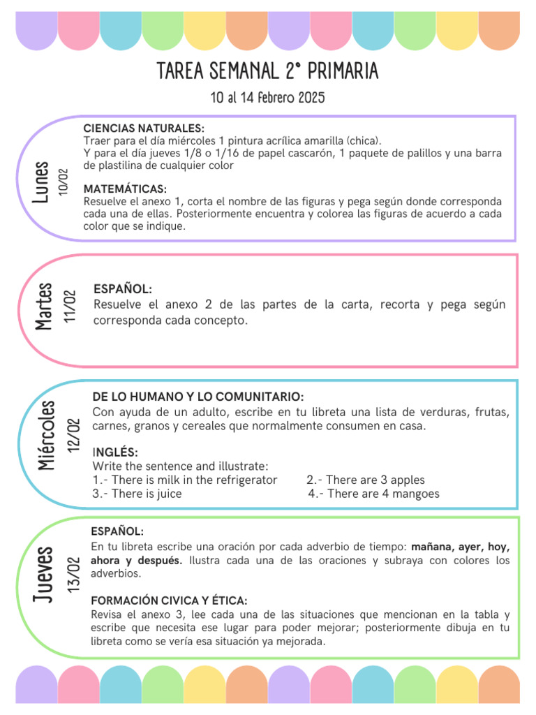 Tareas Semanales 2° Primaria | PDF