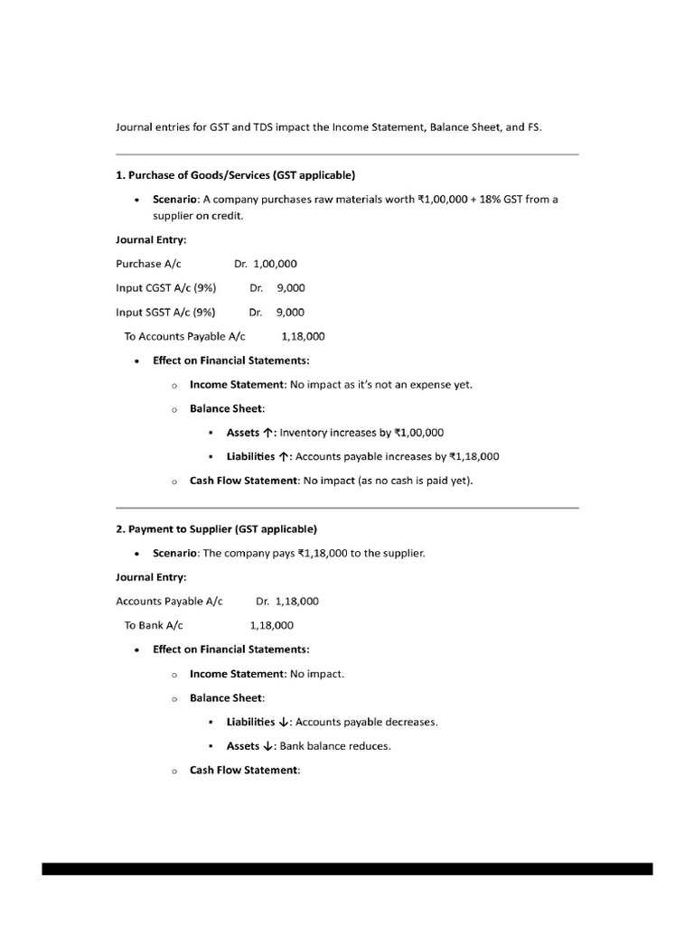 Journal Entry For GST & TDS | PDF