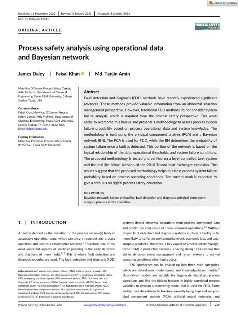 Process safety analysis using operational data and Bayesian network - 2023 | PDF | Principal ...
